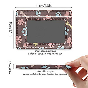 Linomo Thin leather Card Holder and Money Clip Vintage Dog Paw Print Bones Wallet RFID Blocking for Men & Women