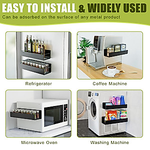 Hoenart Magnetic Spice Rack for Refrigerator, Moveable Magnetic Spice Organizer, 2 Pack Metal Strong Magnetic Shelf for Fridge and Microwave Oven, Space Saving for Kitchen (Black)