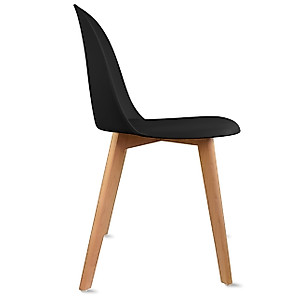 2xhome Modern Armless Dining Chair Plastic Shell Seat with Wooden Legs | Indoor or Outdoor Use | Home Kitchen Patio, Black