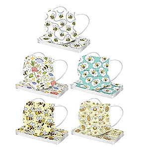 Hozxclle 50 PC Adult Summer Disposable Face_Masks Bee Floral Printed Print Face Bandanas Facecover Breathable 3 Ply Filter,Green