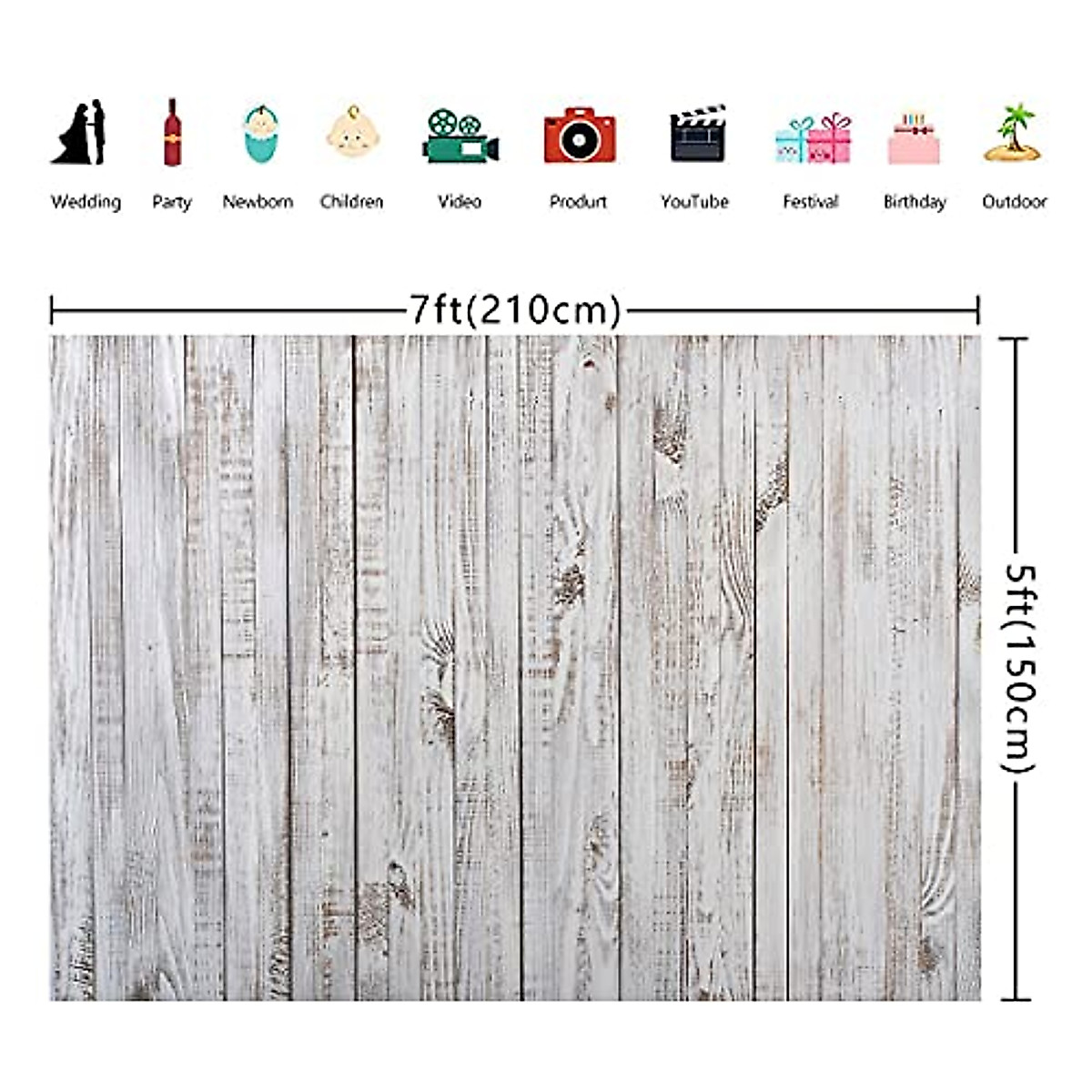 WOLADA 7x5FT Vintage Wood Backdrop Retro Rustic White Gray Wooden Floor Backdrops for Photography Kids Adult Photo Booth Video Shoot Vinyl Studio Prop 11890