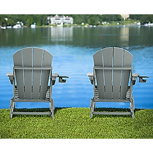ABCPATIO Folding Adirondack Chair Outdoor Weather Resistant Patio Chair with Cup Holder, Seat Width 20", Dark Gray