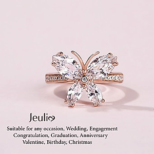 Jeulia Sterling Silver Rose Gold-Plated Butterfly Ring Band for Women Girls Romantic Diamond Jewelry for Her Wedding Birthday Mother's Day Anniversary with Gift Box (Butterfly, 6)