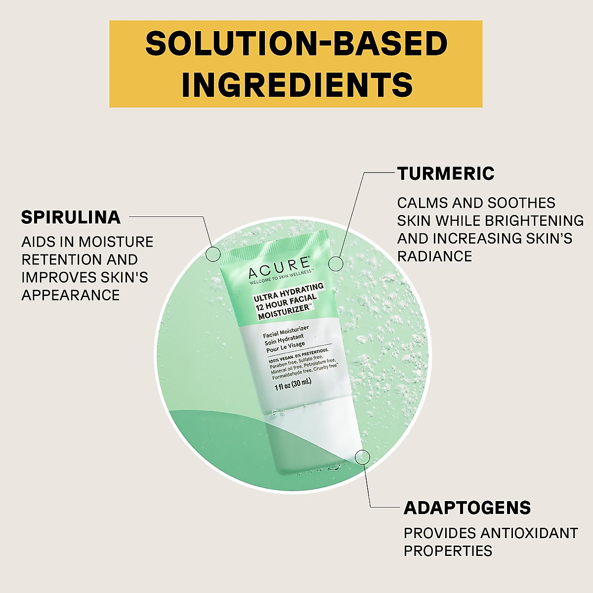 Acure Ultra Hydrating 12 Hour Facial Moisturizer - Intense Morning Moisture for Dry Dull Skin - Infused Blend of Adaptogens Aswagandha & 7 Supergreens - All Natural Vegan Cream Formula - 1 Fl Oz