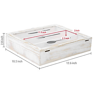 MyGift Rustic Whitewashed Wood Cutlery Tray Case with Acrylic Lid and Latch Lock, Buffet Table Utensils Flatware Server Caddy, Spoon and Fork Holder