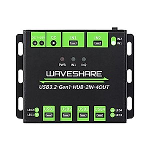 Waveshare Industrial Grade USB HUB, Extending 4X USB 3.2 Ports, Switchable Dual Hosts, Multi Protections