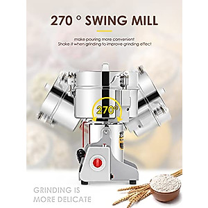 CGOLDENWALL 700g Electric Grain Grinder Mill Safety Upgraded 2400W High-speed Spice Herb Grinder Commercial Superfine Grinding Machine Dry Cereals Pulverizer CE 110V (700g Swing Type)