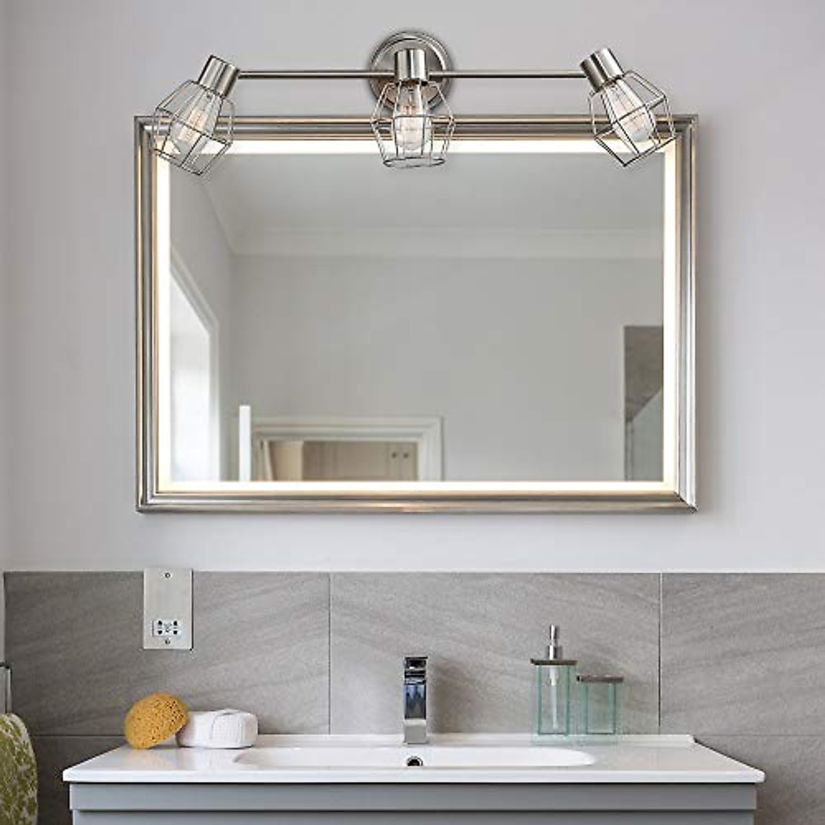 Globe Electric 59701 Cedrick 3-Light Track Lighting, Brushed Nickel, Vintage Edison Bulbs Included