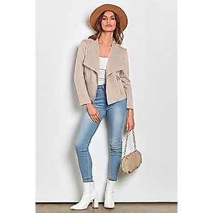 PRETTYGARDEN Women's Faux Suede Jackets 2023 Fall Clothes Long Sleeve Open Front Cropped Coat Outwear (Beige Apricot,Small)