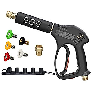 M MINGLE Short High Pressure Washer Gun, 5000 PSI, Replacement for Hot and Cold Water, M22 Fitting, 5 Nozzle Tips