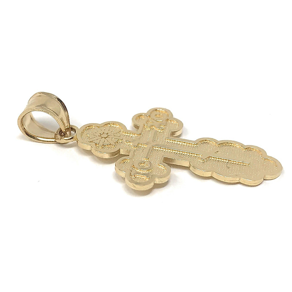 Ioka - 14K Yellow Gold St. Olga Greek Orthodox Baptismal Cross Religious Charm Medium Pendant For Necklace or Chain