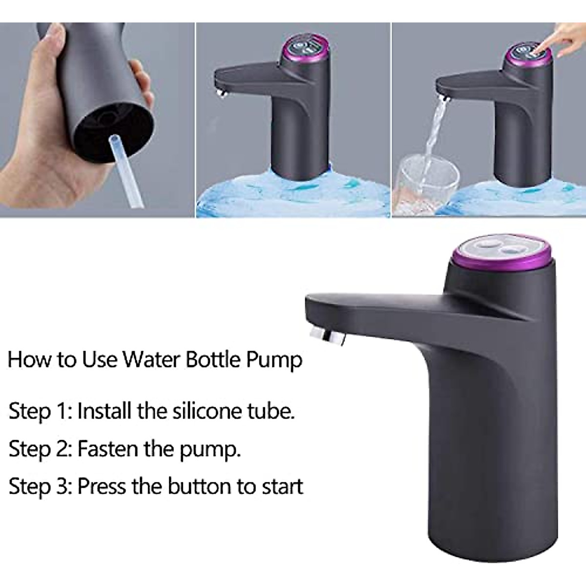 5 Gallon Water Dispenser with Double Button Pump, USB Charging & Large Capacity, Portable Drinking Pump for Universal Bottles (2-5 Gallon)