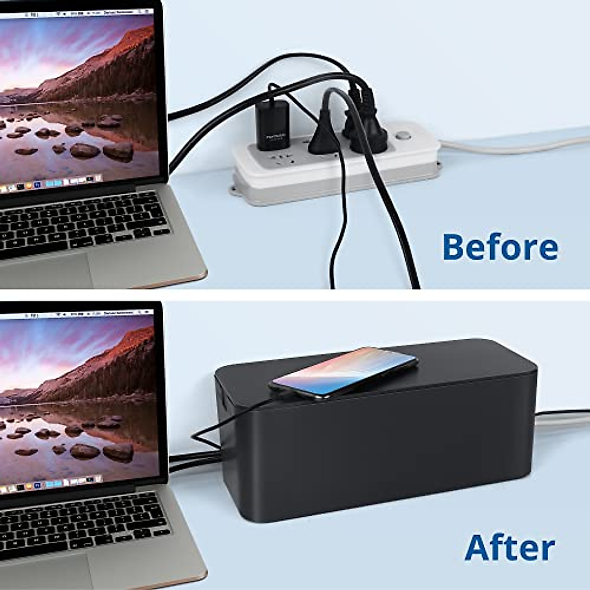 Cable Management Box 2-Pack - Organize & Conceal Power Strips Safely