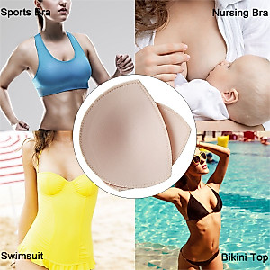 SERMICLE Bra Inserts 4 Pairs, Bra Pads Sewed Stitched Removable for Sports Bra B/C,C/D & D/E Cup Optional (Beige Semicircle, D/E Cup)
