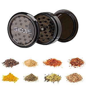 GROOVE Premium Herb Grinder - 2-Piece Acrylic Herb Grinder with Integrated Storage Compartment and Magnetic Closure – Ultra-Sharp Teeth for Smooth Grinding – BPA-Free (Black)