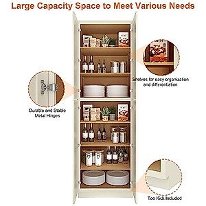 96" Kitchen Pantry Storage Cabinet - Modern Tall Storage Cabinet,4 Doors & 5 Adjustable Shelves, Freestanding Utility Cupboard for Kitchen, Living Room, Dining Room
