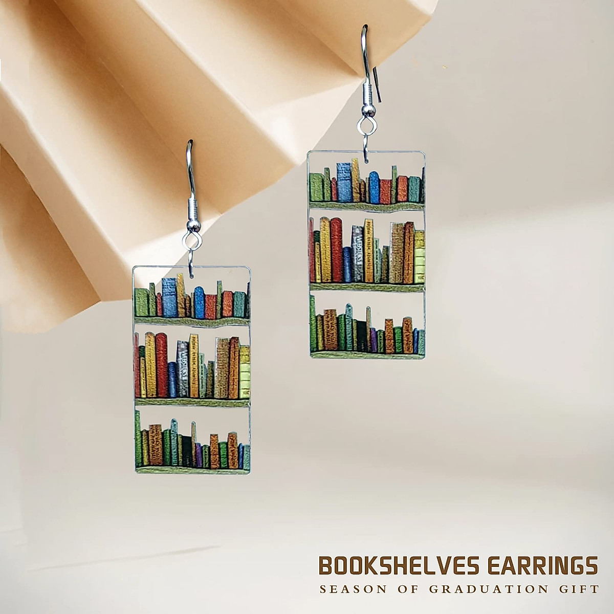 Bookcase Earrings, Book Dangle Earrings for Women Book Lover, Bookshelves Earrings Acrylic (Bookcase)