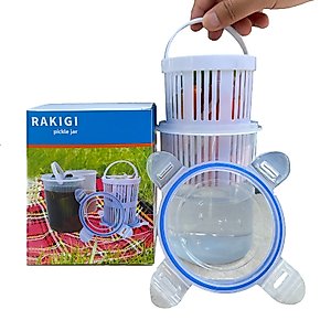 RAKIGI Plastic Pickle Jar with Strainer Flip Pickle Storage Container with Strainer Insert Bucket of Pickles with Leak Proof and Lock It Lid for Dry and Wet Separation of Cucumbers Jalapenos Food