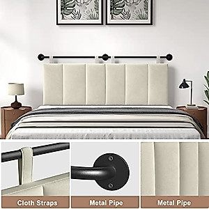 BSHOMGI Wall Mounted Headboard, Height Adjustable Queen Headboard Only Soft Comfortable Velvet Upholstered Tufted Headboards for Queen Size Bed(Velvet Beige, Queen)