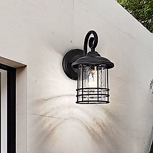 MICSIU Textured Black Outdoor Wall Light 2-Pack, 10 Inch Exterior Wall Lantern Lights with Clear Seedy Glass, Exterior Wall Lights for House, Entryway, Home, Patio, Garage, Doorway