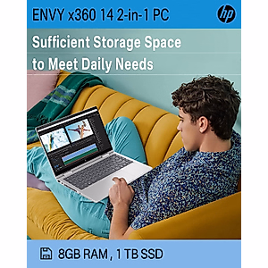 HP Envy 2 in 1 Touch Screen Laptop 2023 Newest, 14" FHD IPS Touchscreen, Intel Core i5-1335U(10-core Up to 4.60 GHz), 8GB RAM, 1TB SSD, Intel Iris Xe Graphics, Wi-Fi 6E, Fingerprint, Win 11 Home