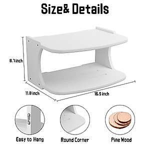 LUPWNEKA Floating Projector Shelf for Wall Under TV, Wood Floating Entertainment Shelf, Floating WiFi Router Shelf for Xbox, PS5, Cable Boxes, DVD Players,Game Consoles, Projector Stand Wall White