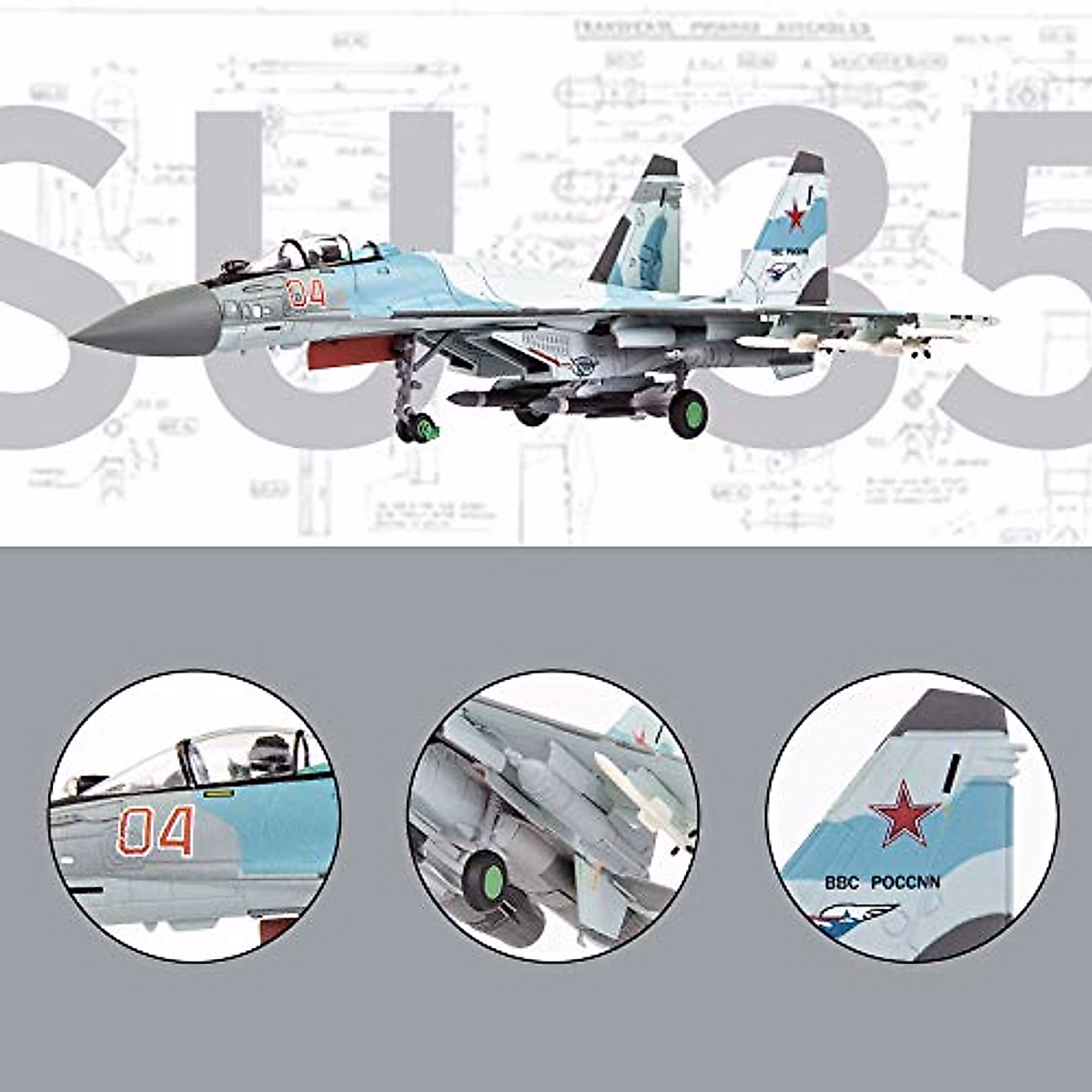 Lose Fun Park 1：100 SU-35 Fairchild Republic Metal Model Airplanes Diecast Military Plane Model Fighter Model Airplane with Stand