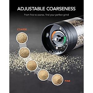 FORLIM Electric Salt and Pepper Grinder Set, USB Rechargeable, Automatic Salt Pepper Mill Grinder with Dust Cover, One-Button Control, Adjustable Coarseness, Warm LED Light (2 Packs, Black&White)