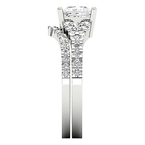 Clara Pucci 3.36 ct Princess Cut Clear Simulated Diamond 14k White Gold Solitaire W/Accents Wedding Engagement Bridal Ring Band Set Sz 7