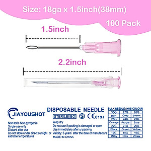 100Pack -18Ga 1.5inch(38mm) Dispensing Needles with Luer Lock,Individual Package of Injection Syringe Accessories ,Suitable for Refilling Liquid, Inks,Livestock and Industry