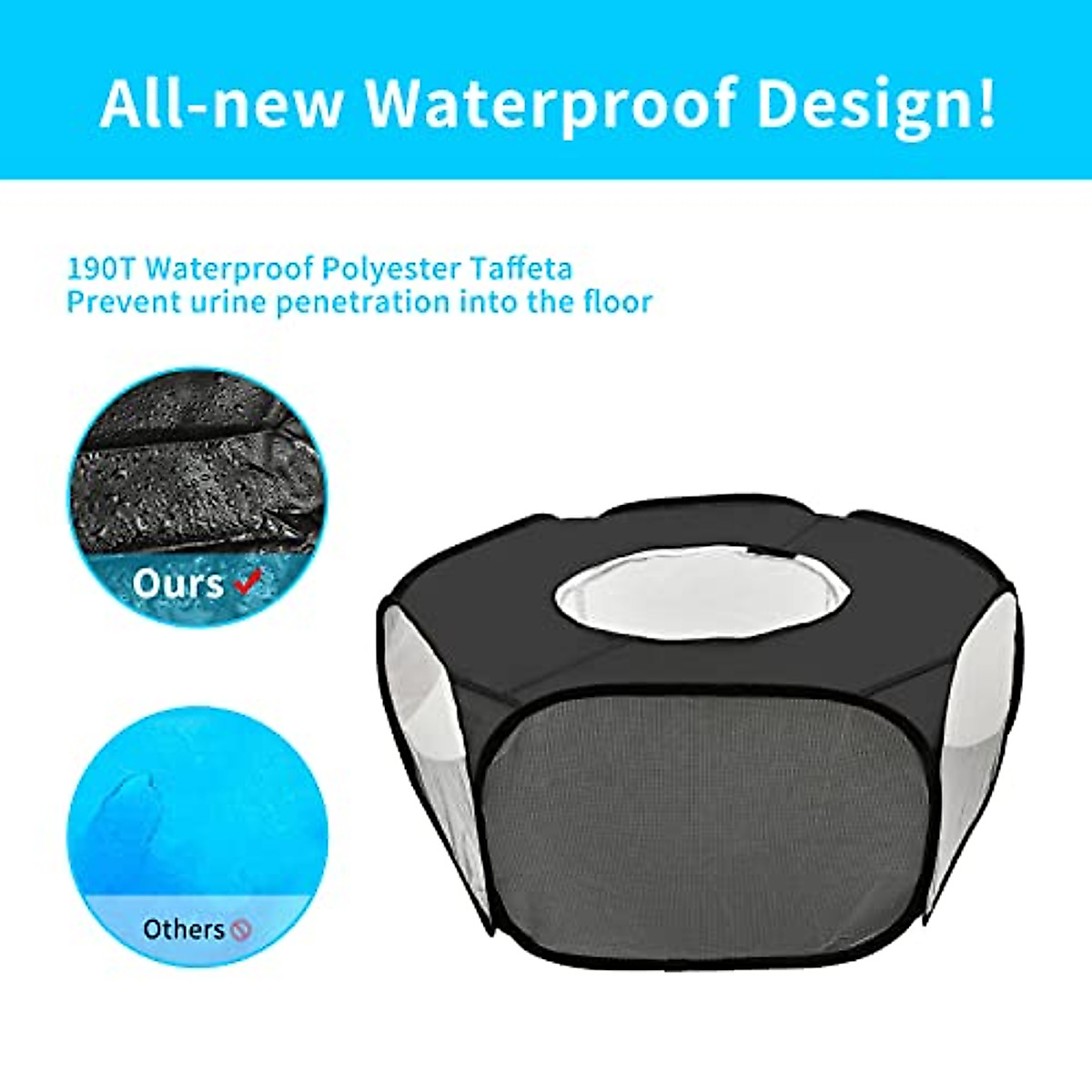 JIMEJV Guinea Pig Playpen, Waterproof Small Animals Playpen with Anti Escape Cover Portable Cat Playpen Breathable Indoor/Outdoor Yard Exercise Cage Tent for Hamster Puppy Chinchillas Rabbits(Black)