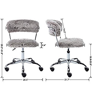 chairus Home Office Chair Faux Fur Desk Chair, Upholstered Modern Task Chair Height Adjustable Reception Chair Vanity Chair for Bedroom, Grey