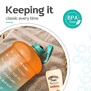 Venture Pal Large 128oz Leakproof BPA Free Fitness Sports Water Bottle with Motivational Time Marker to Ensure You Drink Enough Water Throughout The Day-1 Gallon-Green/Pink/Purple Gradient