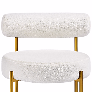 Yaheetech Boucle Accent Chair, Modern Tufted Vanity Chair, Cozy Sherpa Barrel Chair with Gold Legs, Club Chair for Living Room Bedroom Vanity Room Home Office, White