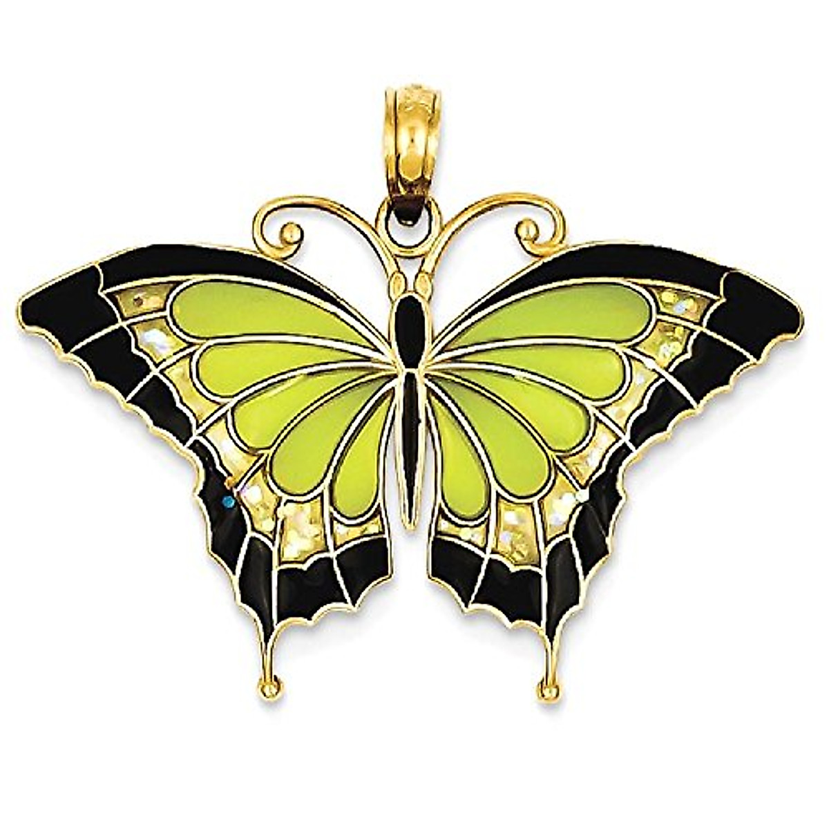 IceCarats 14K Yellow Gold Green Butterly Necklace Charm Pendant 25mm x 31mm Only