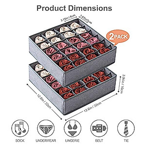 Qozary 2 Pack Socks Underwear Drawer Organizer Divider, 24 Cell or 16 Cell Collapsible Cabinet Closet Organizer Storage Boxes for Clothes, Socks, Lingerie, Underwear, Ties
