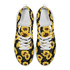 KUIFORTI Sunflower Print Women Fashion Sneakers Lightweight Teens Girls Athletic Walking Shoes Slip-on Work Casual Tennis Running Shoes,Size 39 EU