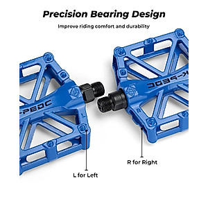 KEMIMOTO Mountain Bike Pedals MTB Bicycle Flat Pedals, 9/16'' CNC Aluminum Durable Sealed Bearings for Most Bikes BMX MTB Enduro Downhill Trail (Two Pack) (Blue)