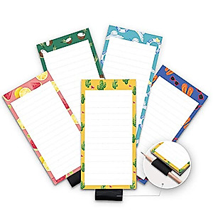 5 Pack Magnetic Notepads for Fridge with Pen Holder, Full Magnet Back Notepad, to Do List, Grocery Shopping, Summer Theme, 6" x 3", 50 Sheets, Magnet Memo Pad for Fridge, Locker, File Cabinet, etc