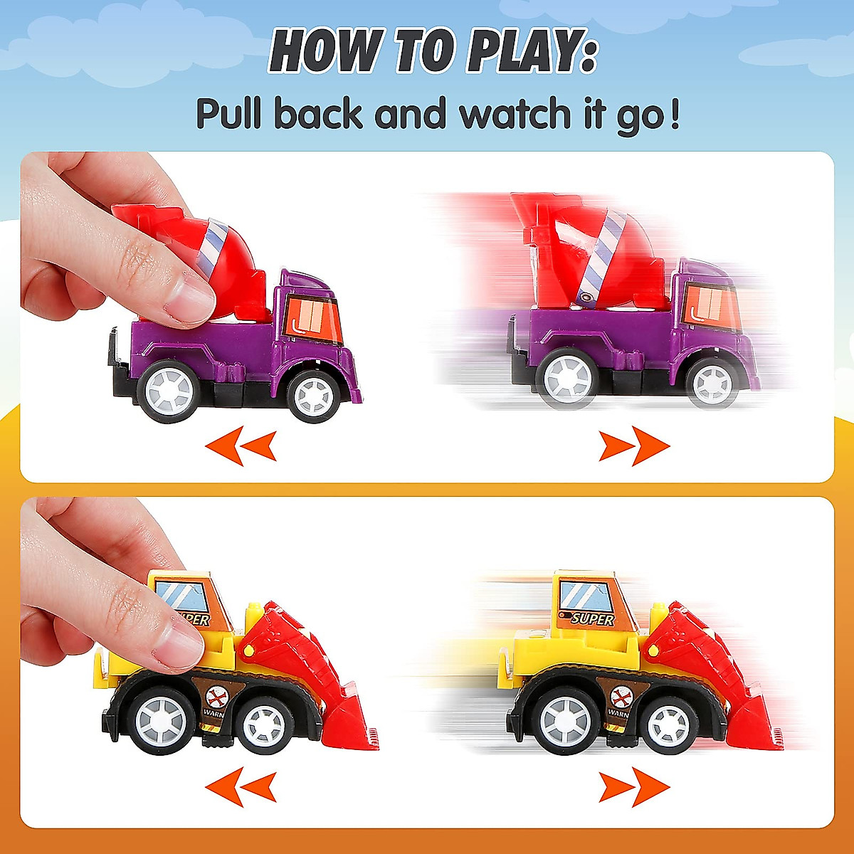 ZenBombs Easter Eggs 12 Plastic Easter Eggs Filled with Pull-Back Engineering Toys Presents for Easter Egg Hunt, Birthday Party for Kids Over 3 Years Old