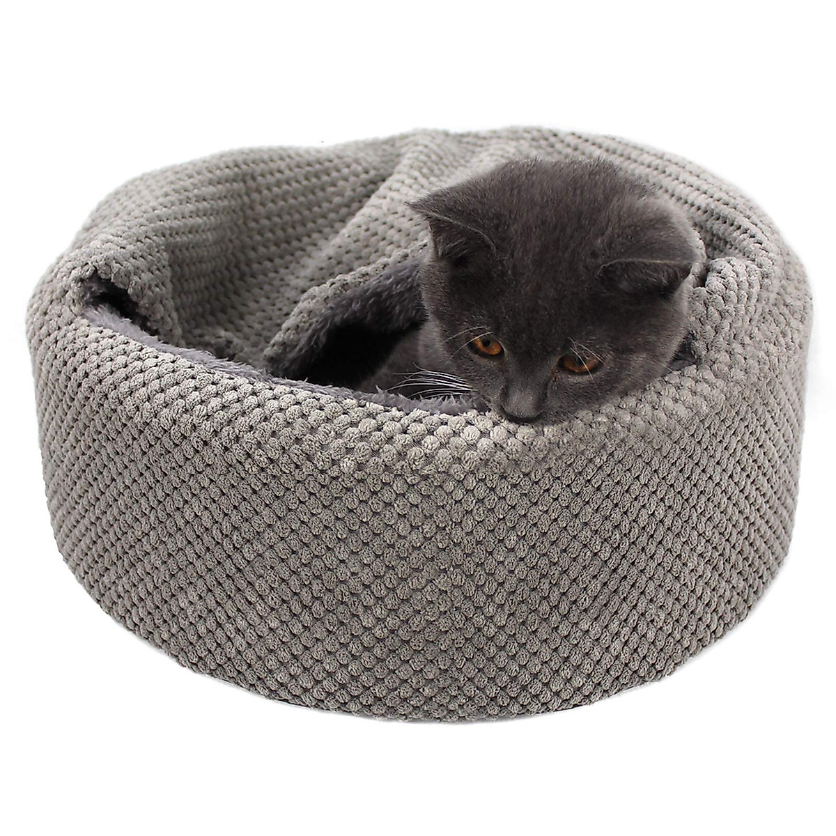 Winsterch Washable Warming Cat Bed House,Round Soft Cat Beds for Indoor Cats,Calming Pet Sofa Kitten Bed,Small Cat Pet Covered Cat Cave Beds Puppy Bed for Small Dogs (Gray)