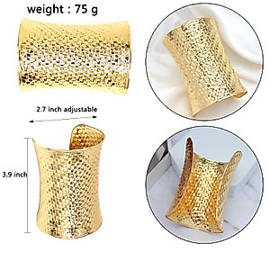 FUAHXYES 18K Gold Plating Wide Textured Cover Bangle Bracelets Exaggerated Chunky Wrist Cuff Wrap Punk Statement Opening Bracelets Fashion Jewelry Bracelet for Women