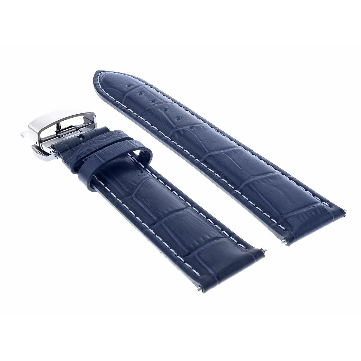 Ewatchparts 19MM LEATHER WATCH STRAP COMPATIBLE WITH IWC PILOT PORTUGUESE WATCH DEPLOYMENT BUCKLE BLUE
