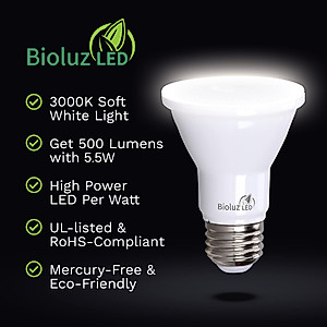 Bioluz LED 10 Pack PAR20 LED Bulb 90 CRI 5.5W = 75W Replacement Spot Light Bulb 3000K Soft White, E26, 40 Degree Beam Angle, UL Listed & Title 20