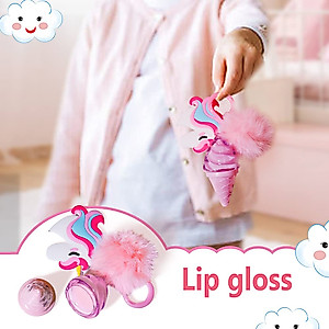 MAKE YOU UP 8Pcs Lip Glosses Care Set with Suitcase, Glitter Popsicle Shape Fruity Flavors Lip Glosses Lipsticks in Realistic Suitcase Toy for Kids Makeup Ages 5+, Non Toxic & Kids Friendly