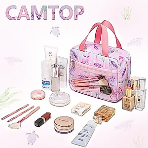 CAMTOP Makeup Bag Women Girls Cute Quilted Cosmetic Bags Travel Toiletry Purse Zipper Pouch(Pink Heart Quilted)