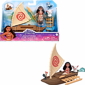 Mattel Disney Princess Moana Small Doll & Boat Playset with Floating Boat Vehicle & 2 Character Friends, from Disney Movie