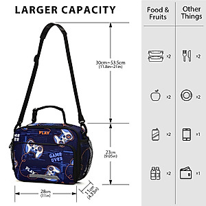 VIGTRO Joystick Gamepads Pattern Lunch Bag, Insulated Leakproof Lunch Box with Adjustable Shoulder Strap, Game Controller Reusable Cooler Tote Bag for Work,Office,Picnic,Travel