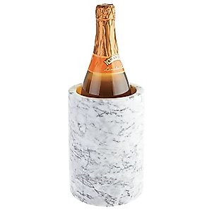 mDesign Single Bottle Wine Chiller - Ice Bucket Cooler for Kitchen, Bar, Party Decor - Holds Cold Wine, Champagne, Beer, Ready-to-Drink Cocktail Utensils, Serving Tongs - White Marble