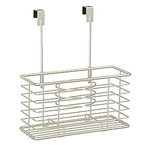 mDesign Steel Over Cabinet/Door Hair Dryer Holder Storage, Hair Styling Tool Organizer Basket for Bathroom - Hair Blow Dryer, Flat Iron, Curling Wand, Hair Straightener, Linelle Collection - Satin